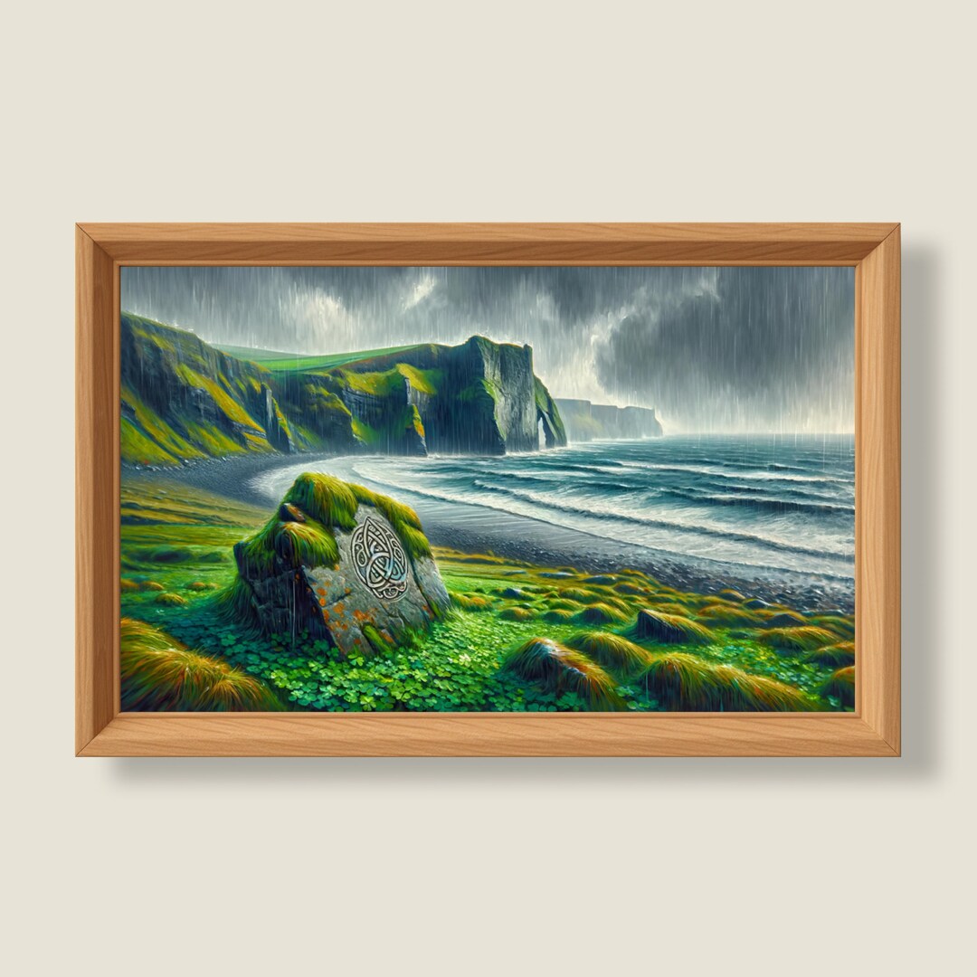 Storm's Caress - Dramatic Coastal Rainstorm Digital Art, Ocean Cliff ...