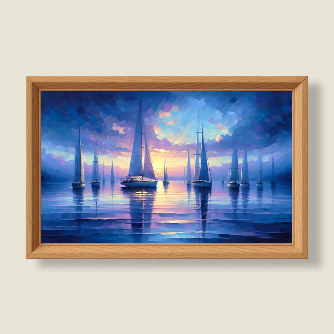Azure Regatta - Nautical Twilight Sailboats Digital Artwork ...