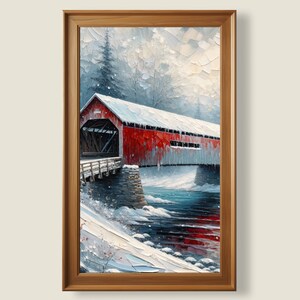 Winter's Hush Bridge - Snowy Covered Bridge Digital Artwork, Winter ...