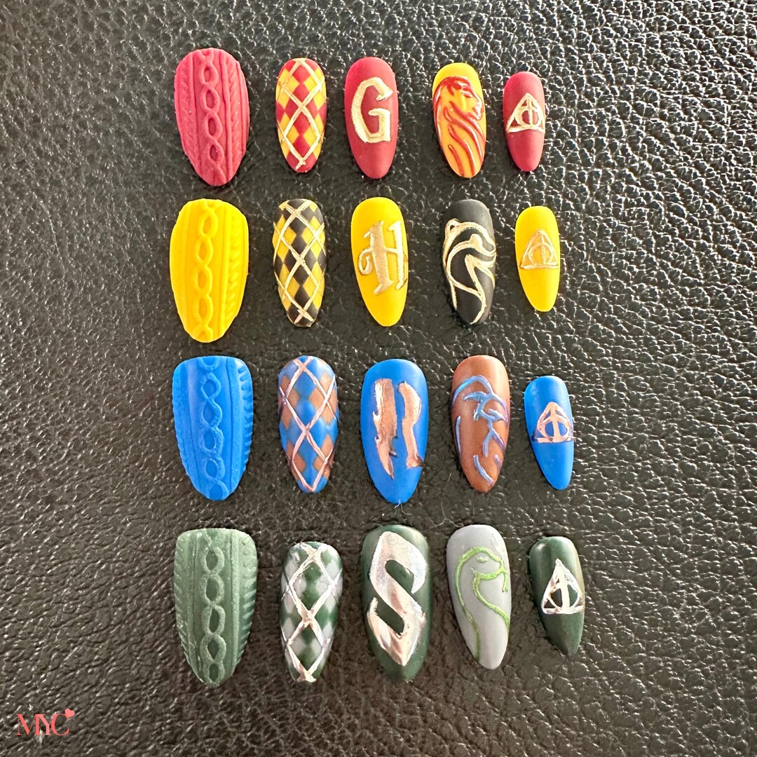 HP Hand Painted Nail Set | Wizard Nails | Lion Badger Eagle Snake Nails ...