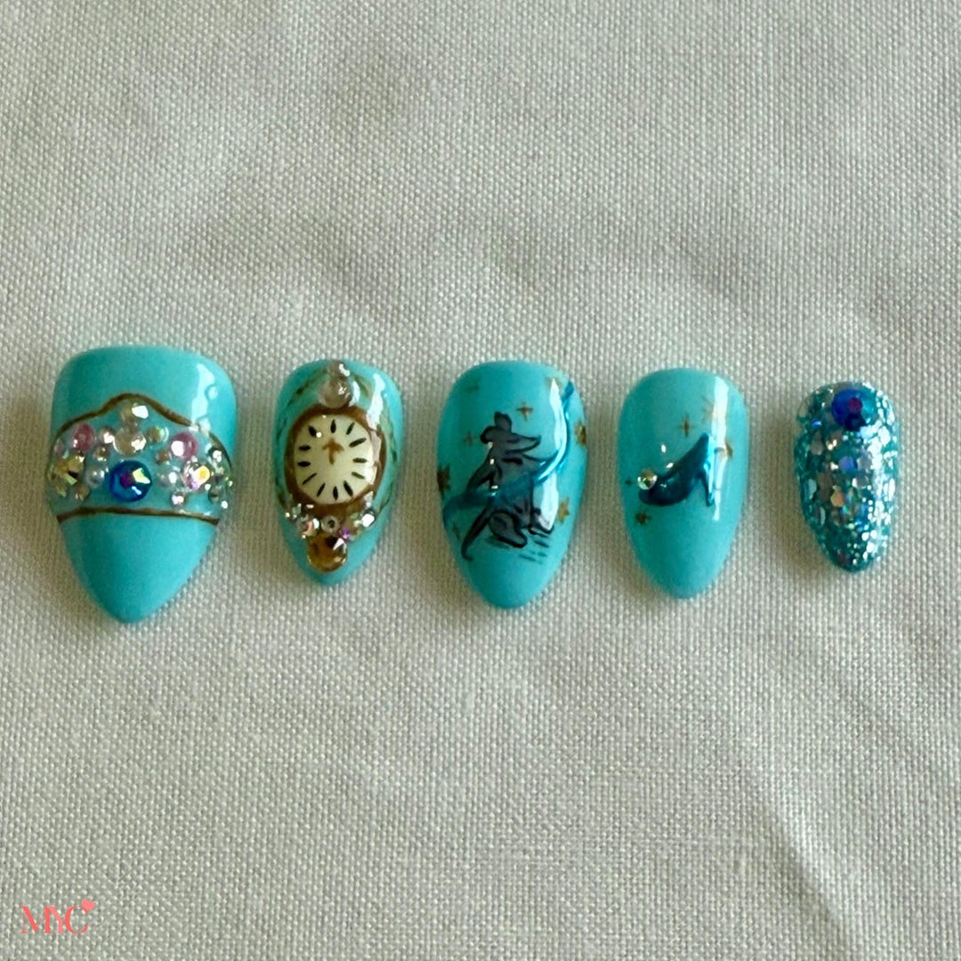 Cinderella Hand Painted Nail Set | Princess Nails | Midnight Nails ...