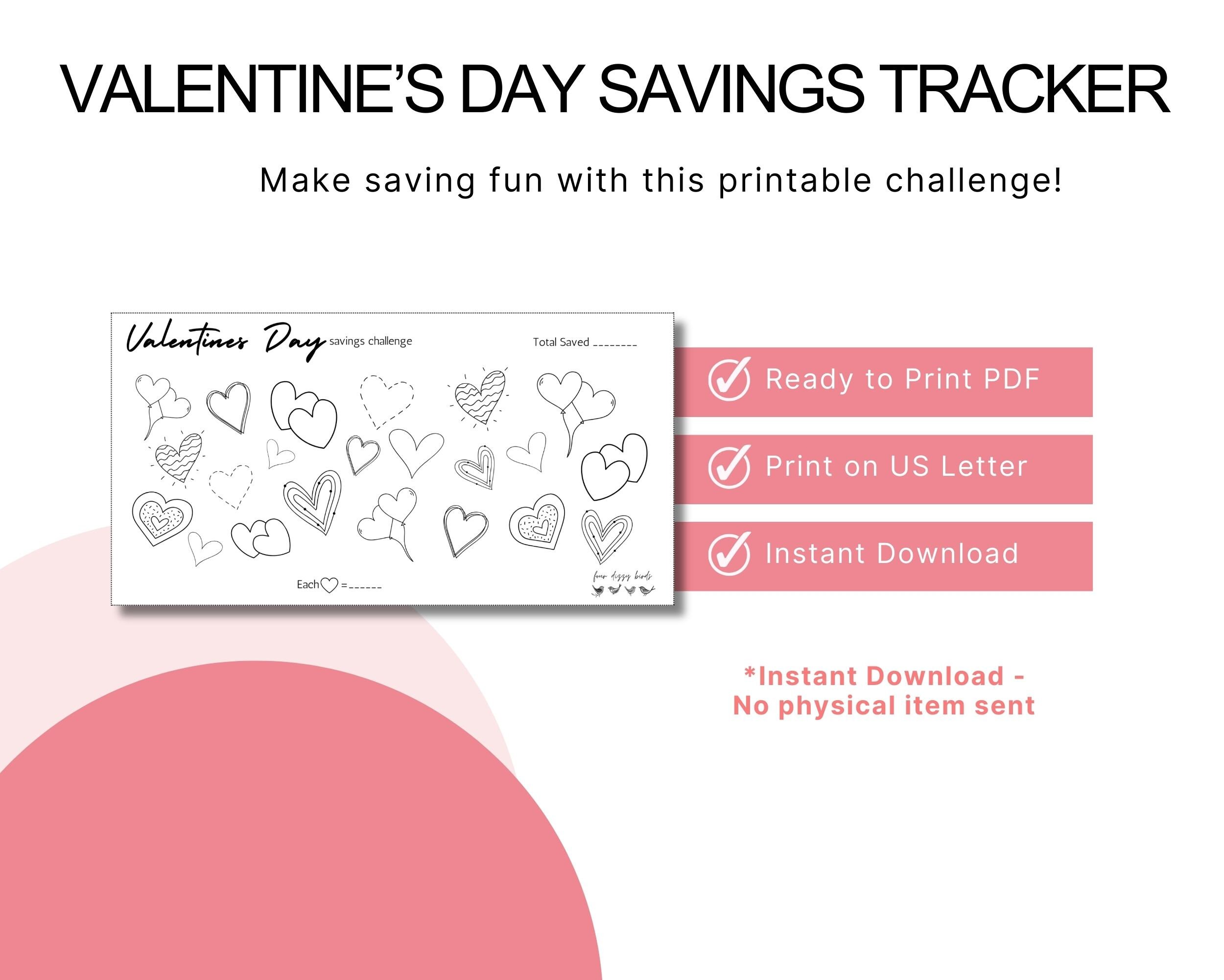 Valentines Day Savings Tracker Printable PDF Cash Tracker Sinking Funds ...