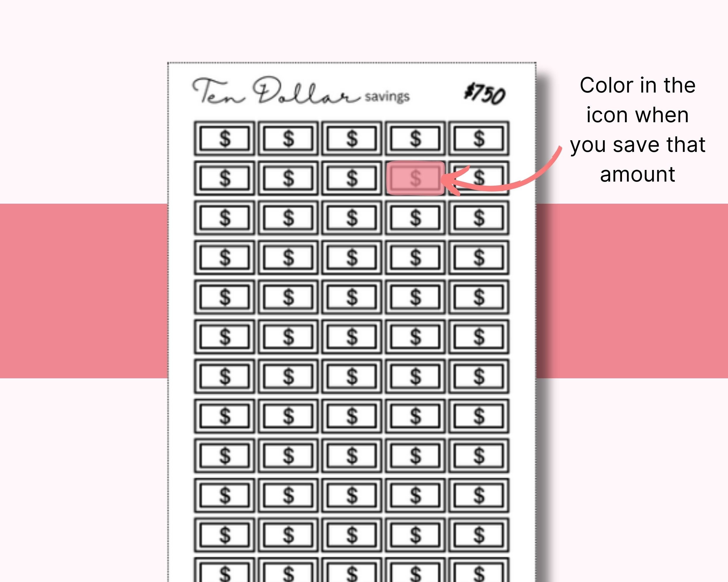 Ten Dollar Savings Tracker Printable PDF Cash Tracker Sinking Funds ...