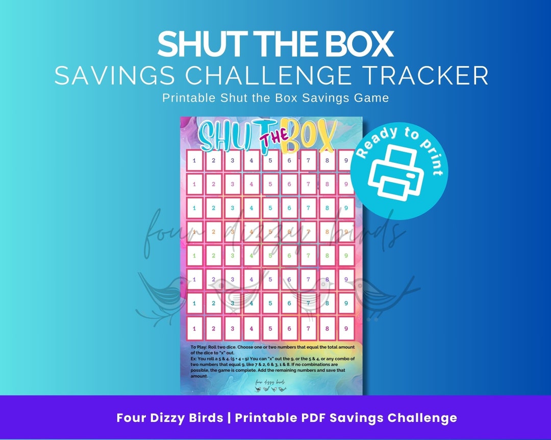 SHUT the BOX Savings Challenge Printable PDF A5 Printable Challenge ...