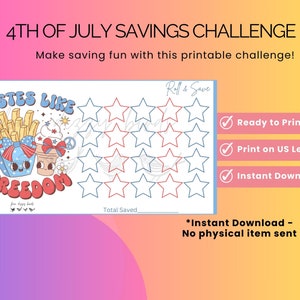 JULY 4TH Savings Challenge Printable PDF | A6 Printable Challenge ...