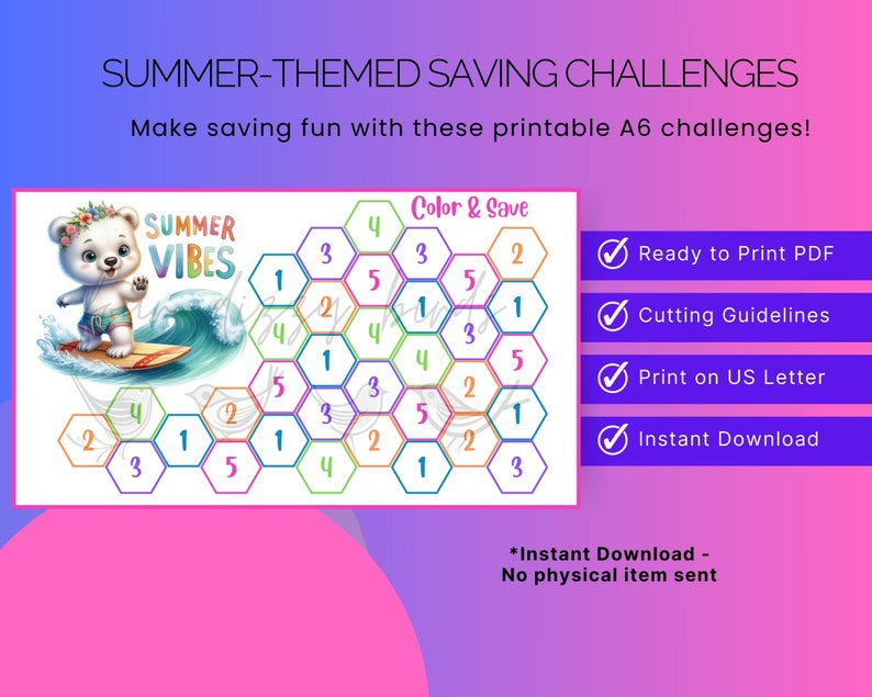 SUMMER FUN Savings Challenge Bundle Printable PDF | A6 Printable ...