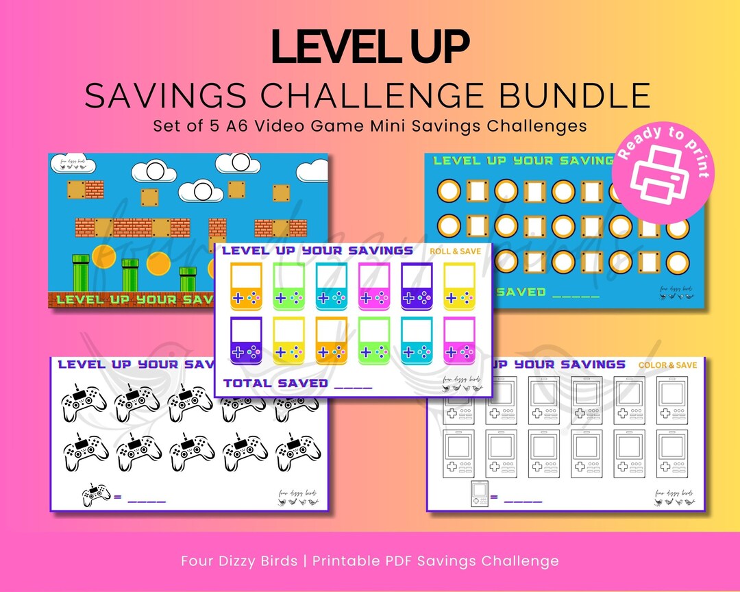 LEVEL UP Savings Challenge Bundle Printable PDF | A6 Printable ...