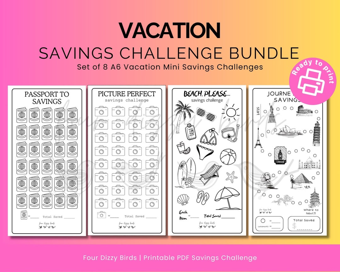 VACATION Savings Challenge Printable PDF Bundle A6 Printable Challenge ...