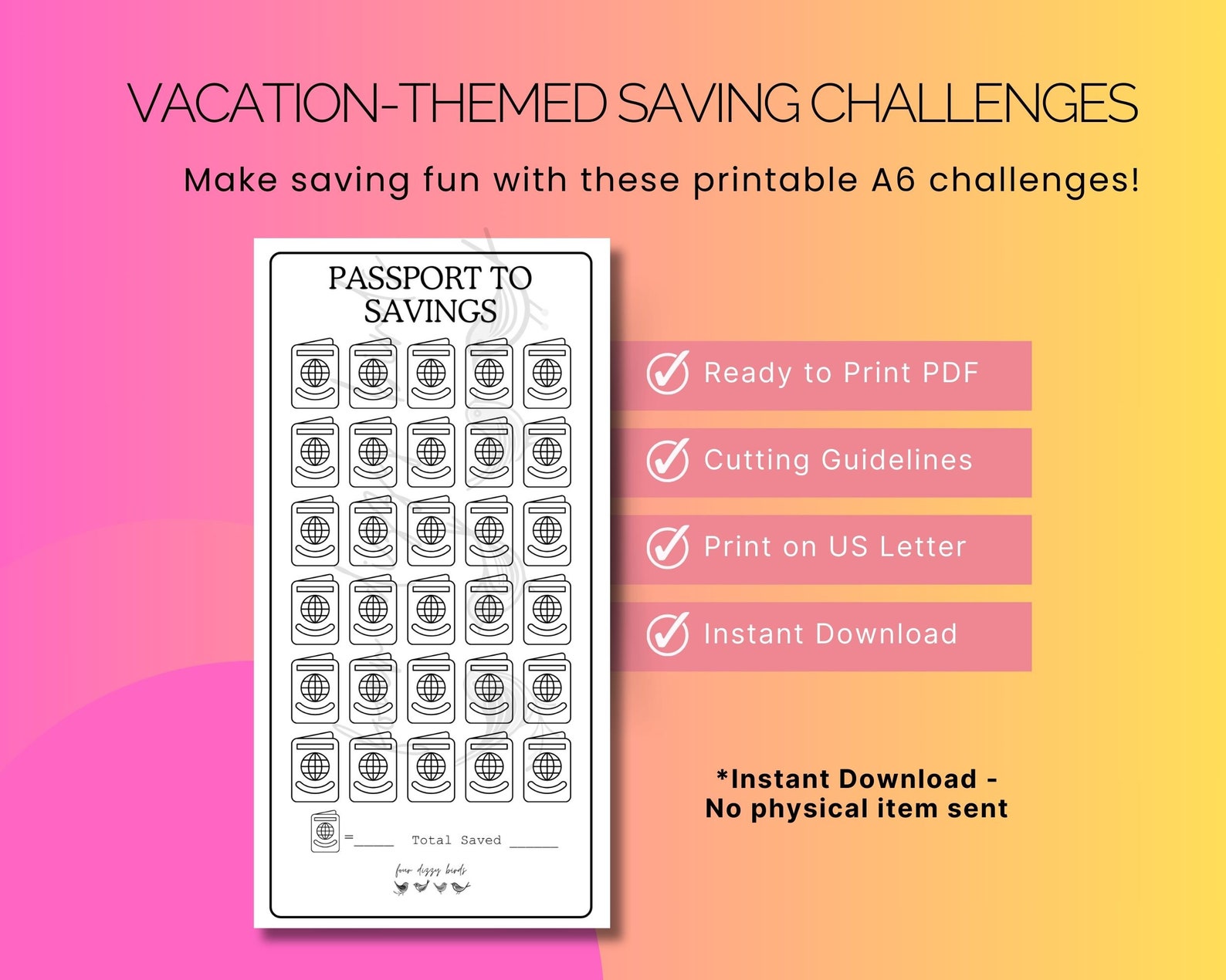 VACATION Savings Challenge Printable PDF Bundle A6 Printable Challenge ...