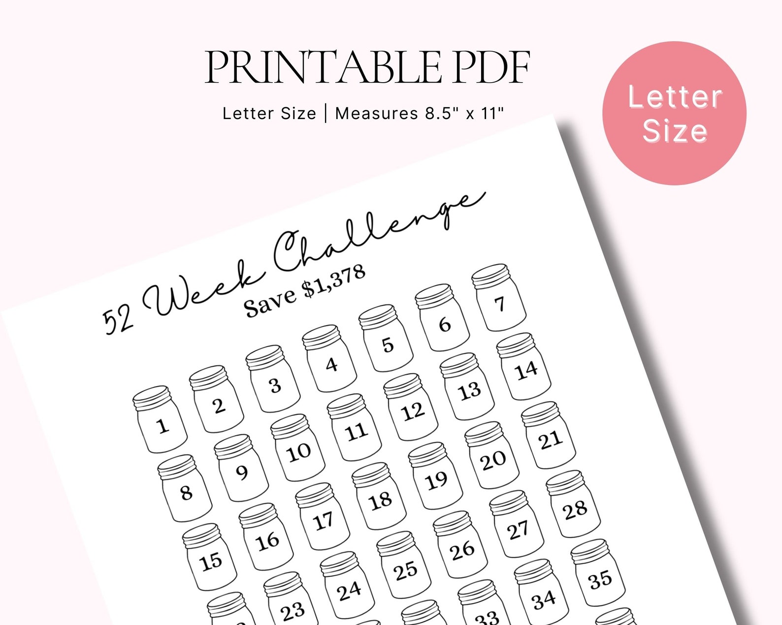 52 Week Savings Challenge Tracker Printable PDF Cash Tracker Sinking ...