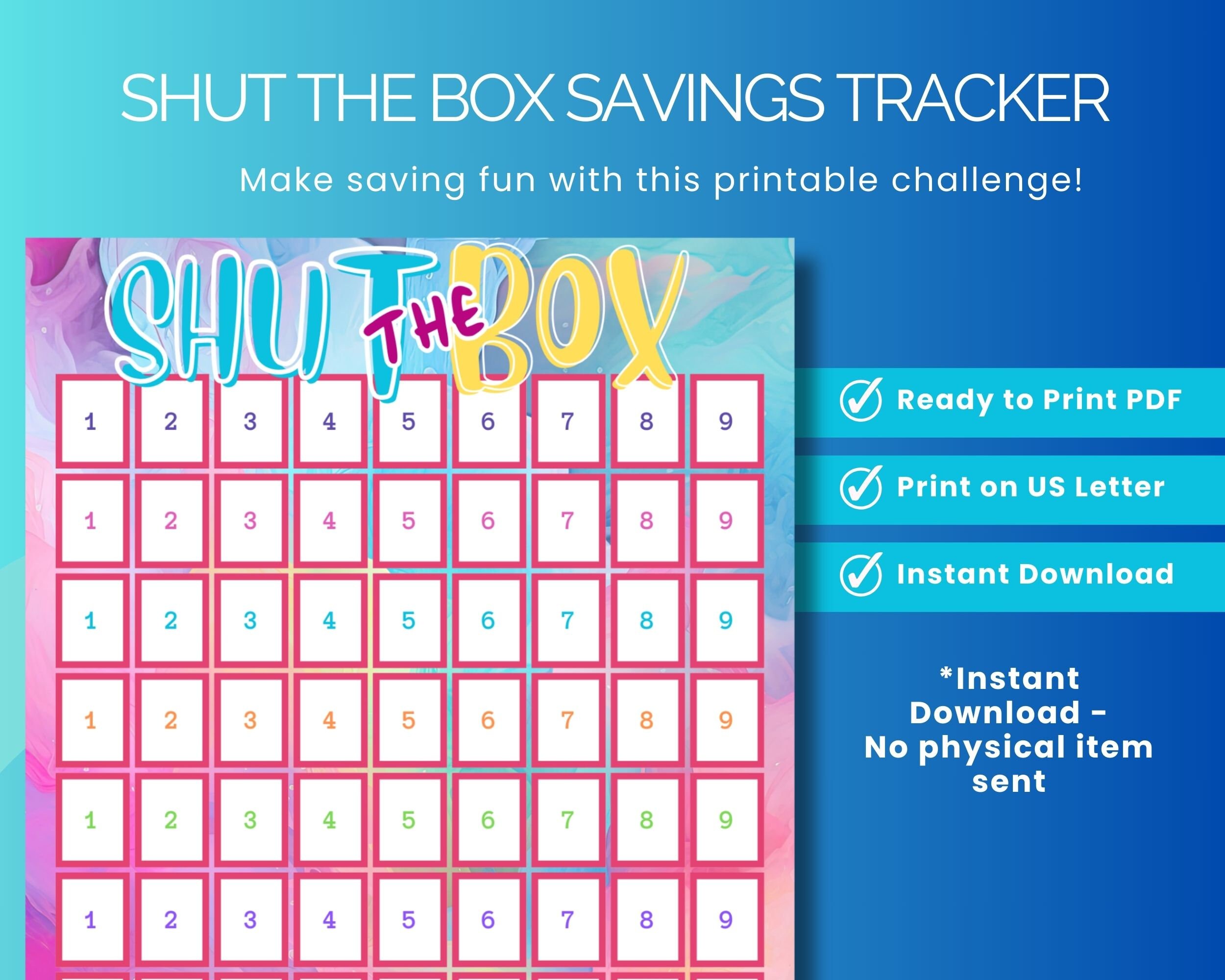 SHUT the BOX Savings Challenge Printable PDF | A5 Printable Challenge ...