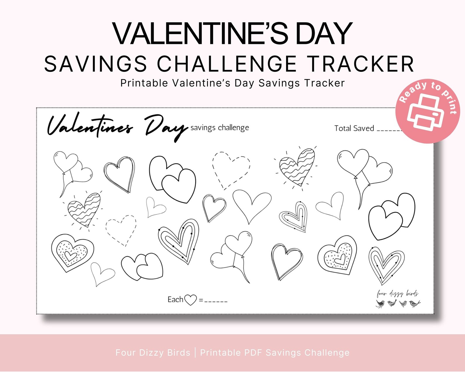 Valentines Day Savings Tracker Printable PDF Cash Tracker Sinking Funds ...