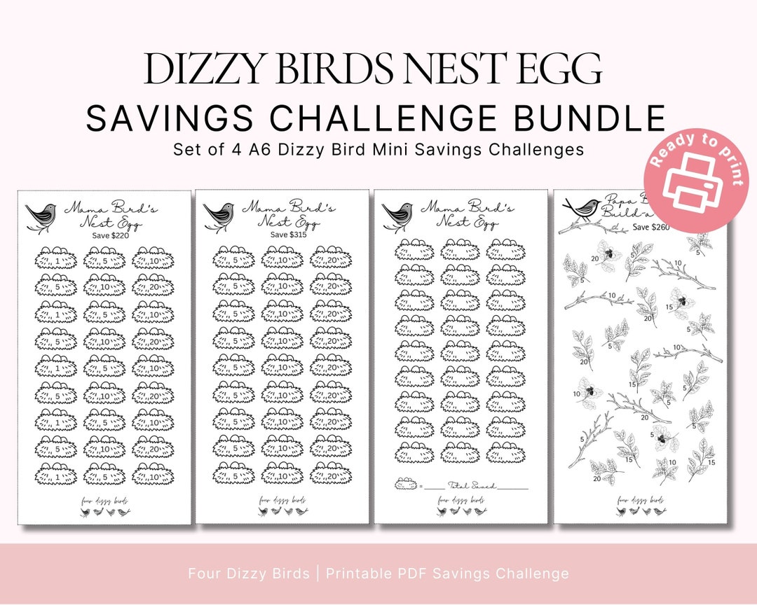 Dizzy Bird’s Nest Egg Savings Challenge Printable PDF Bundle | Cash ...