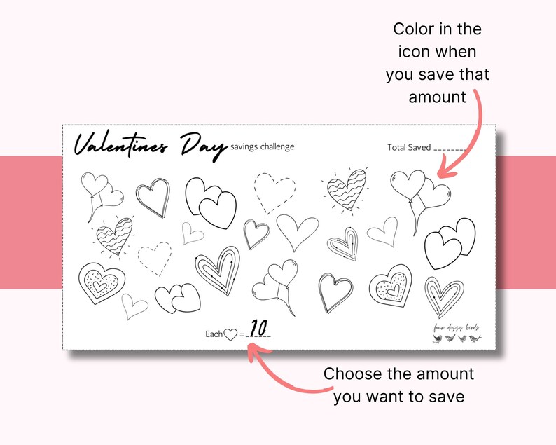 Valentines Day Savings Tracker Printable PDF Cash Tracker Sinking Funds ...