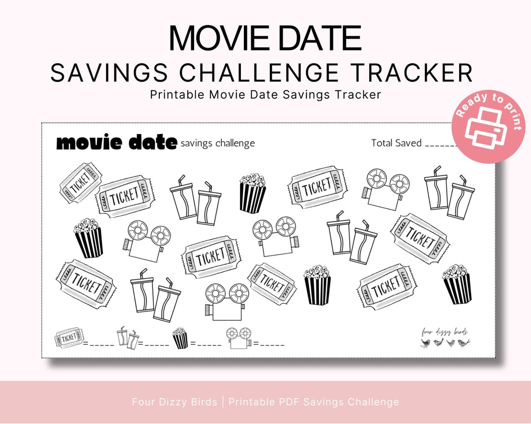 Movie Date Savings Challenge Tracker: Printable PDF Budgeting Tool - Etsy