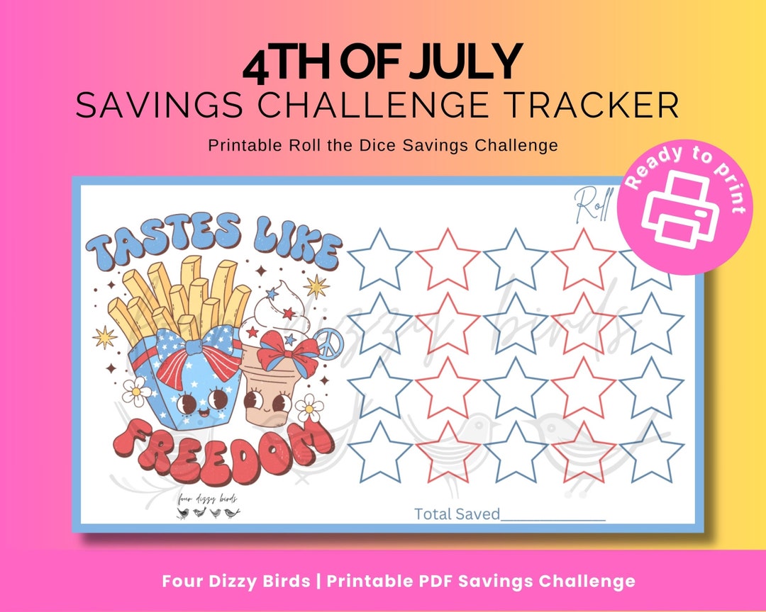 JULY 4TH Savings Challenge Printable PDF | A6 Printable Challenge ...