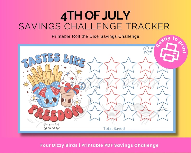 JULY 4TH Savings Challenge Printable PDF | A6 Printable Challenge ...