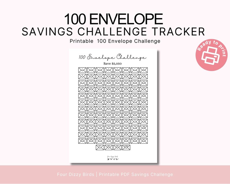 100 Envelope Savings Challenge Tracker Printable PDF Bundle Cash ...