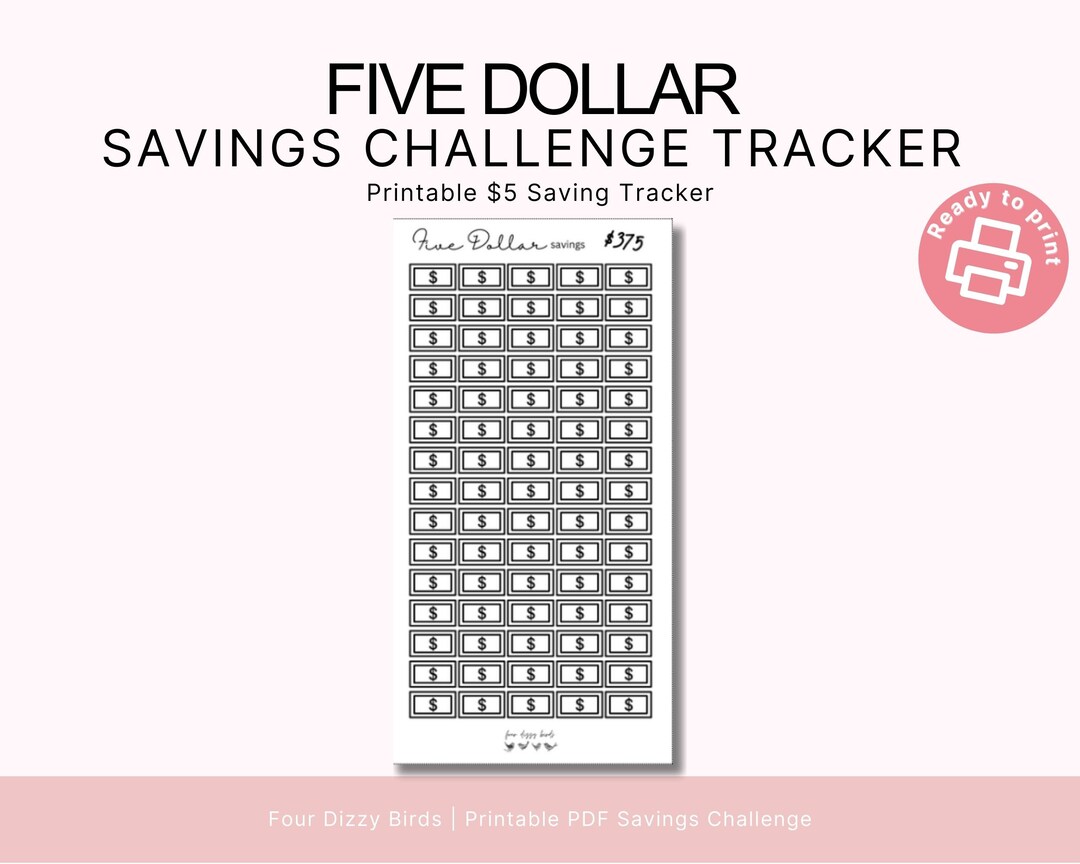 Five Dollar Savings Tracker Printable Pdf Cash Tracker Sinking Funds