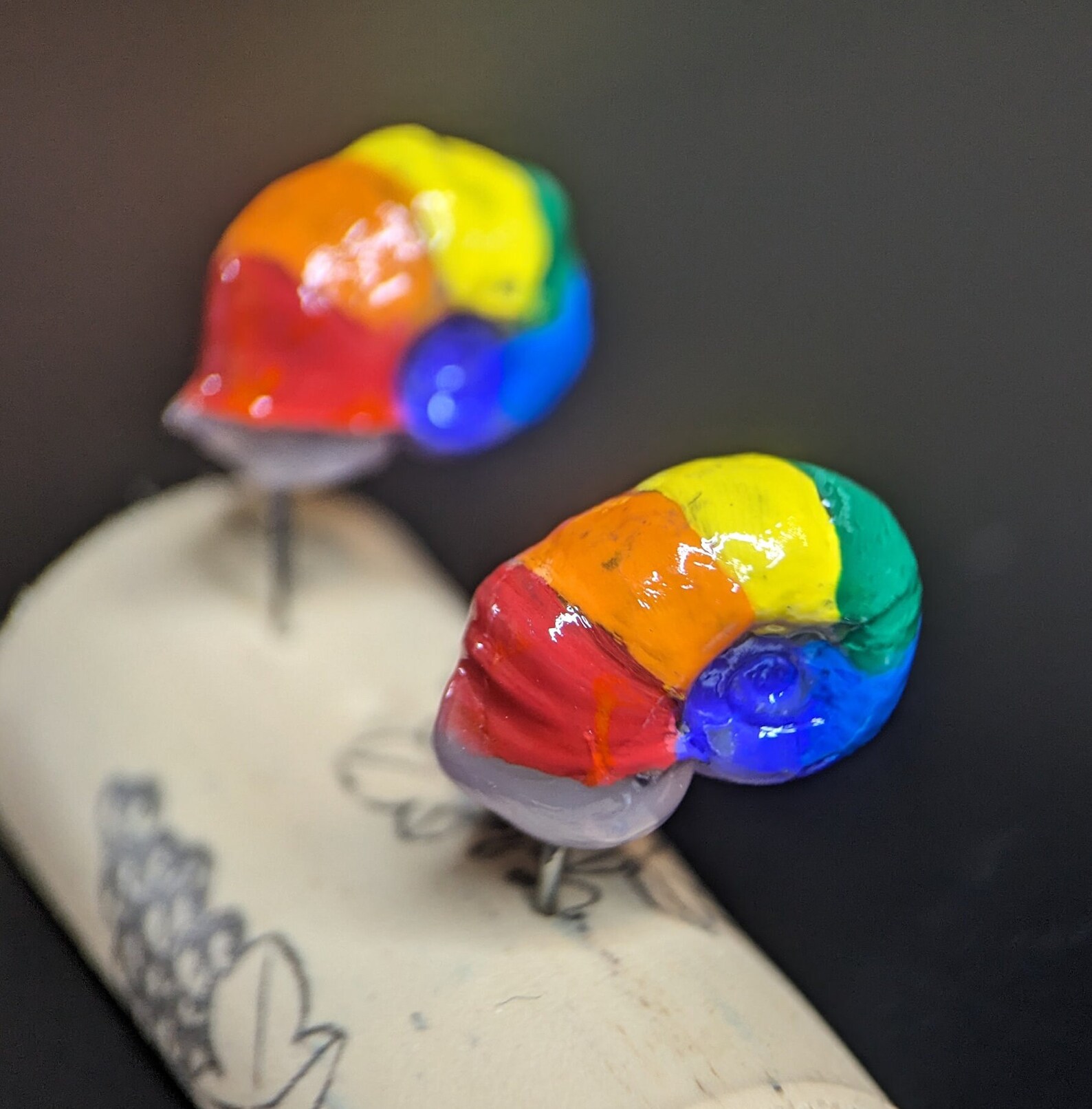 Rainbow Snail Shell Stud Earrings (hand Painted) - Etsy