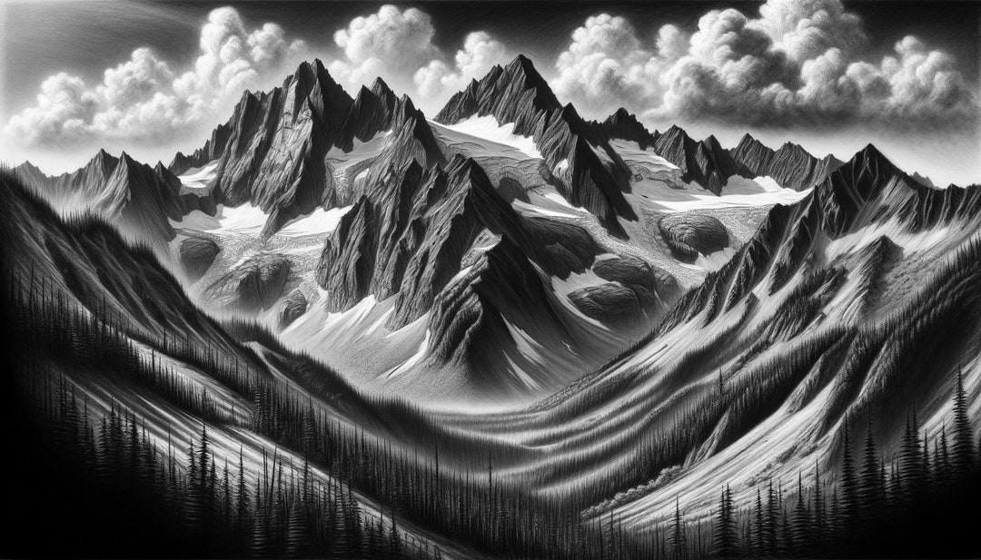 Mount Olympus Charcoal Drawing - Etsy