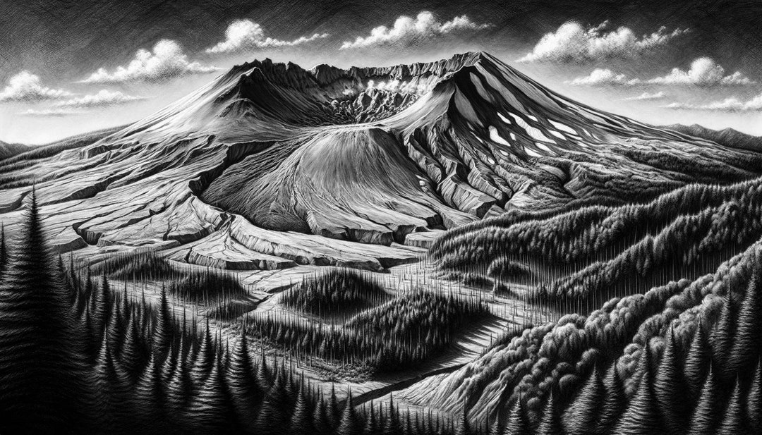 Mount Saint Helens Charcoal Drawing - Etsy