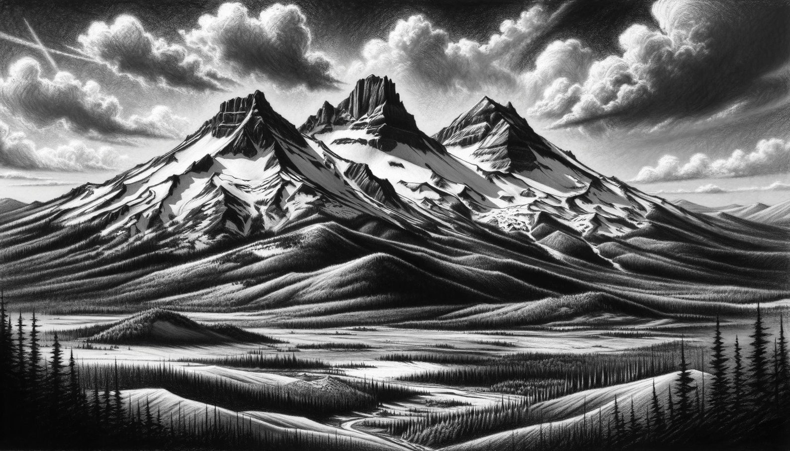 The Three Sisters Charcoal Drawing - Etsy