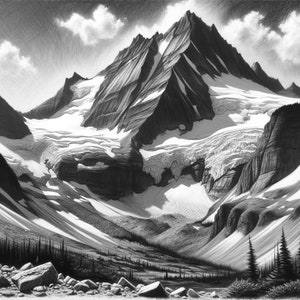 Glacier Peak Charcoal Drawing - Etsy