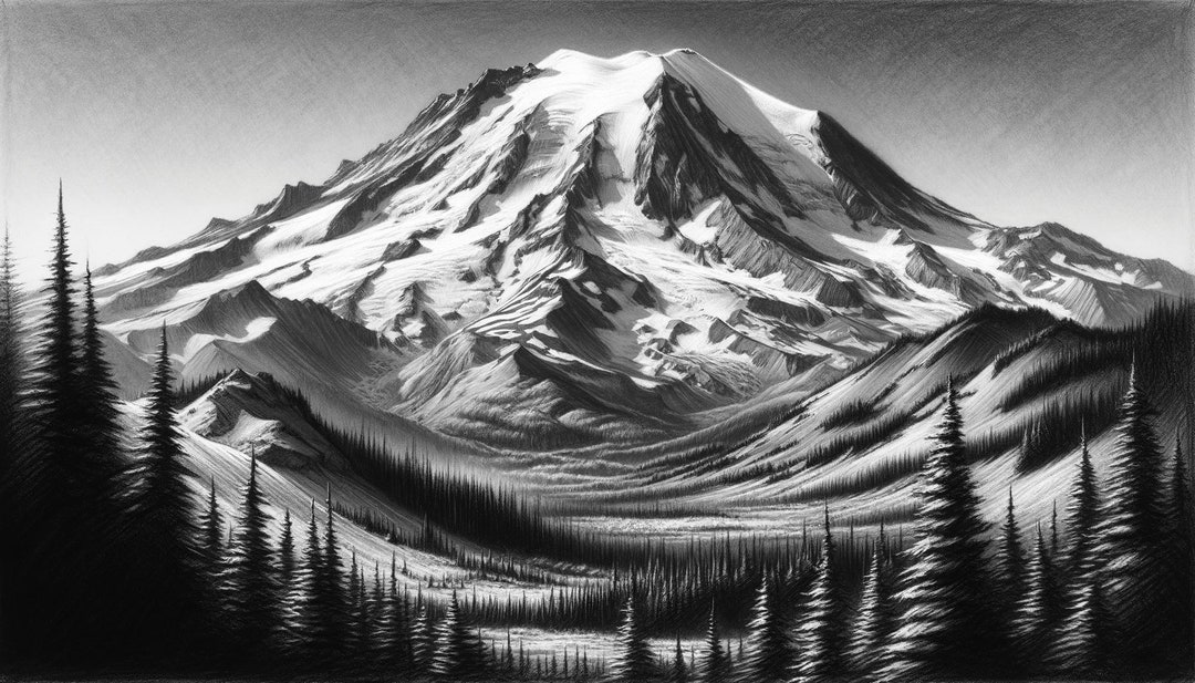 Mount Adams Charcoal Drawing - Etsy