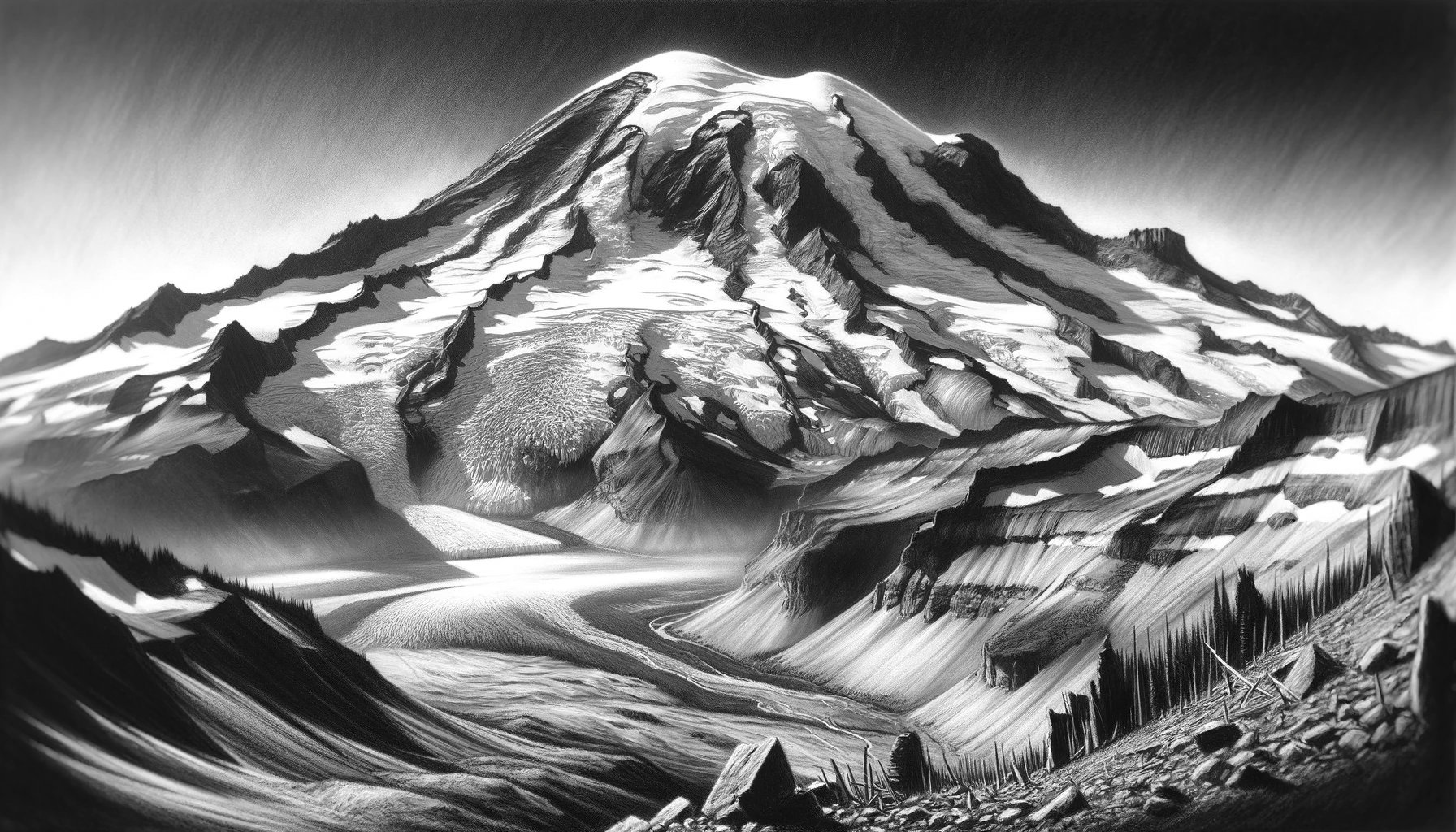 Mount Rainier Charcoal Drawing - Etsy