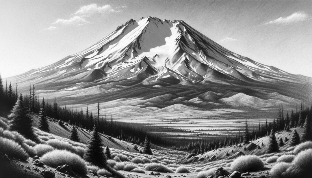 Mount Shasta Charcoal Drawing - Etsy
