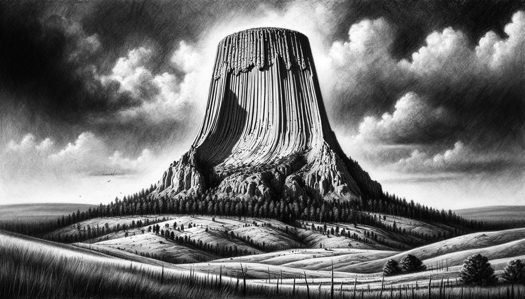 Devils Tower Charcoal Drawing - Etsy