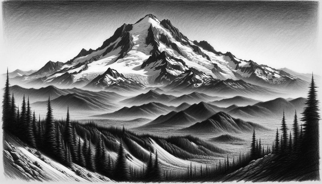 Mount Baker Charcoal Drawing - Etsy