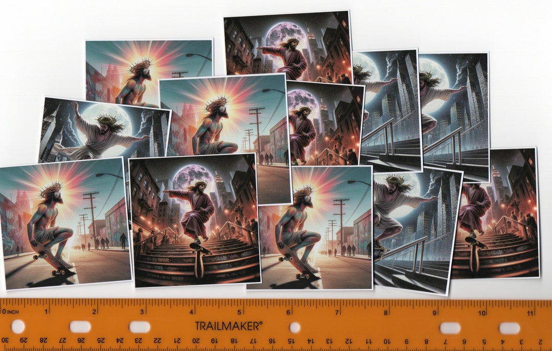 JESUS CHRIST Skateboarding Stickers. Pack of 12 Stickers. 3 Different ...