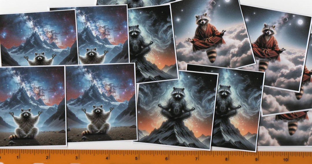 MEDITATING RACCOON STICKERS. Pack of 12 Stickers. 3 Different Images ...