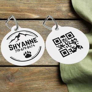 Personalized Pet ID Tag With Mountain Design and QR Code Custom Dog or ...