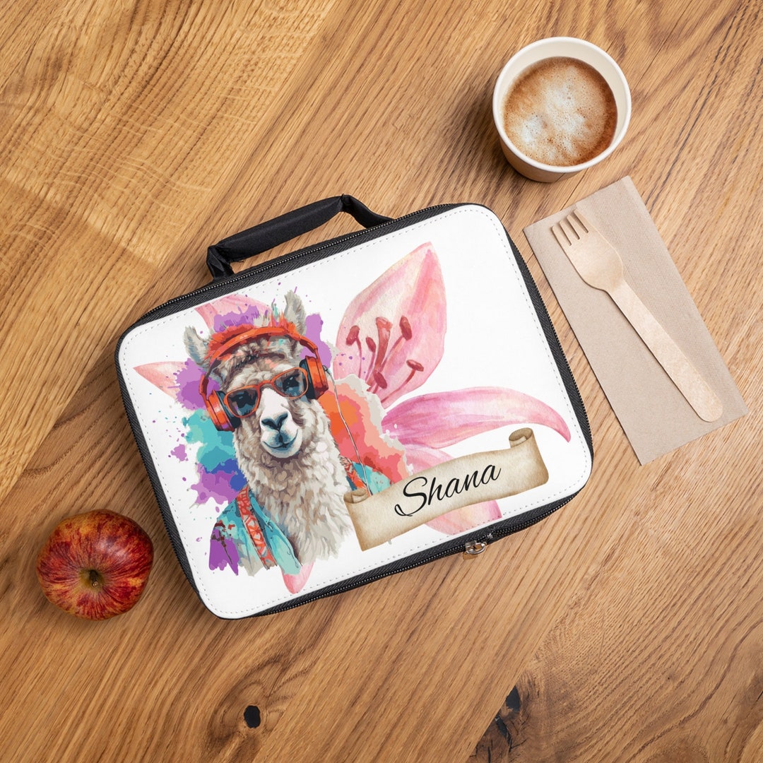 Back to School Floral Llama Lunch Bag Personalized Name Cool Flower ...