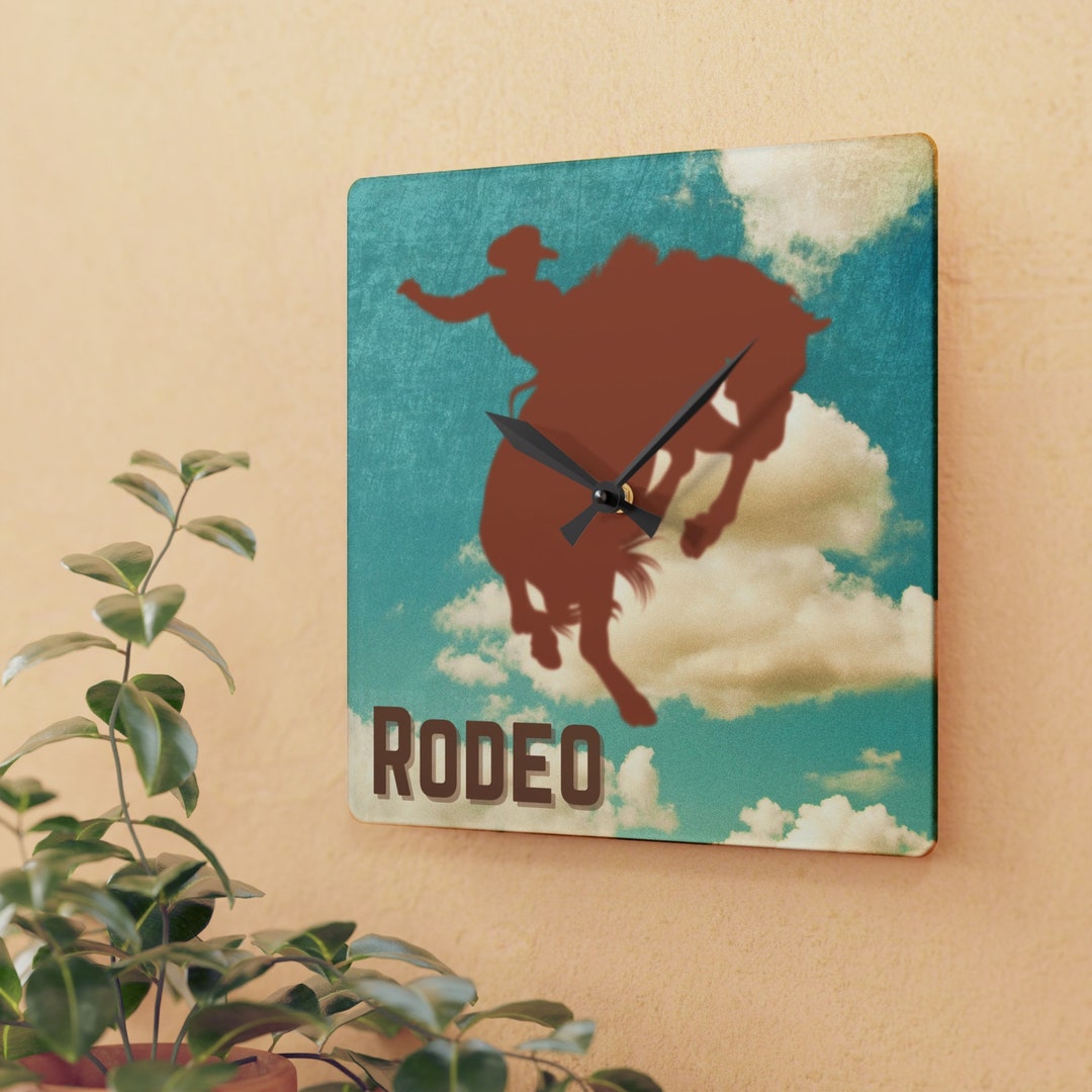 Bucking Horse Rodeo Acrylic Clock Western Ranch Home Decor Acrylic Wall ...