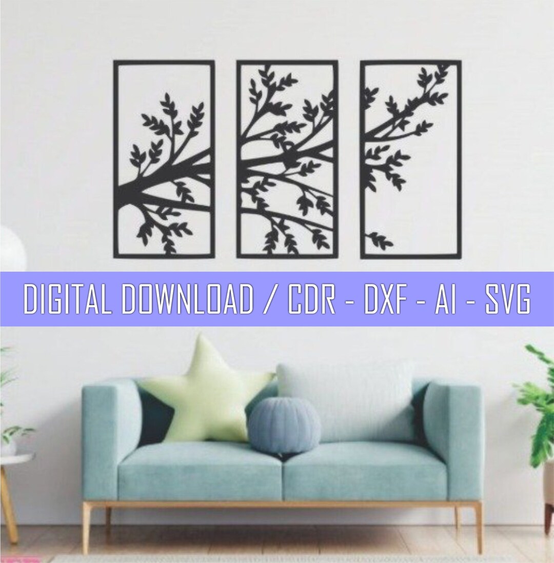 Wall Art Triptych Branches Tree Picture - Digital File - Instant Download - Svg - Cdr - Ai - Dxf ...