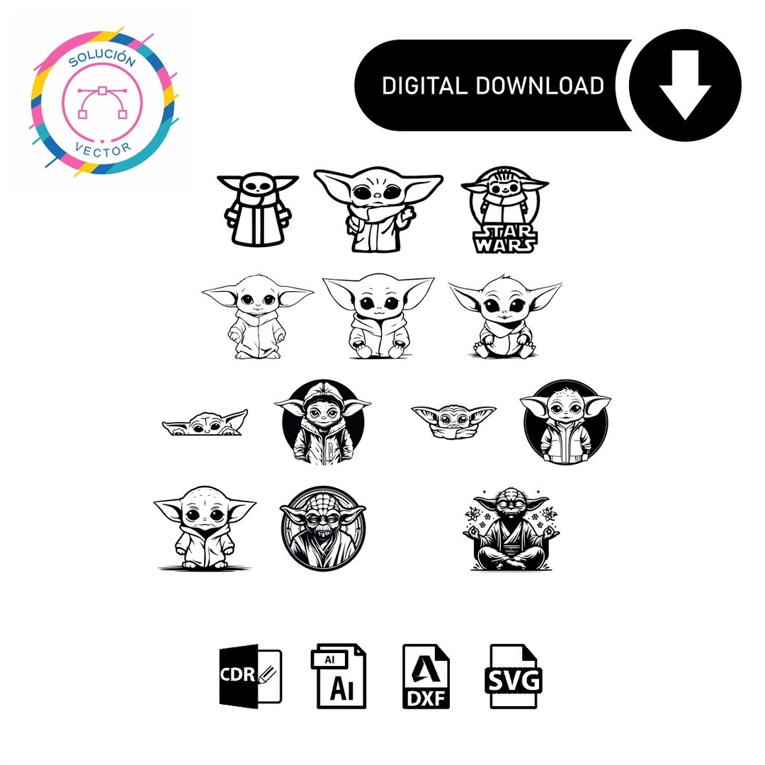 Vector Digital File of 13 YODA Star Wars Models for Laser Cutting ...