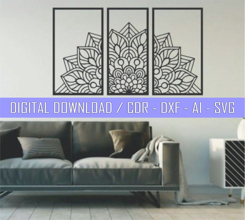 Wall Art Mandala triptico Cuadro Archivo digital descarga inmediata svg ...
