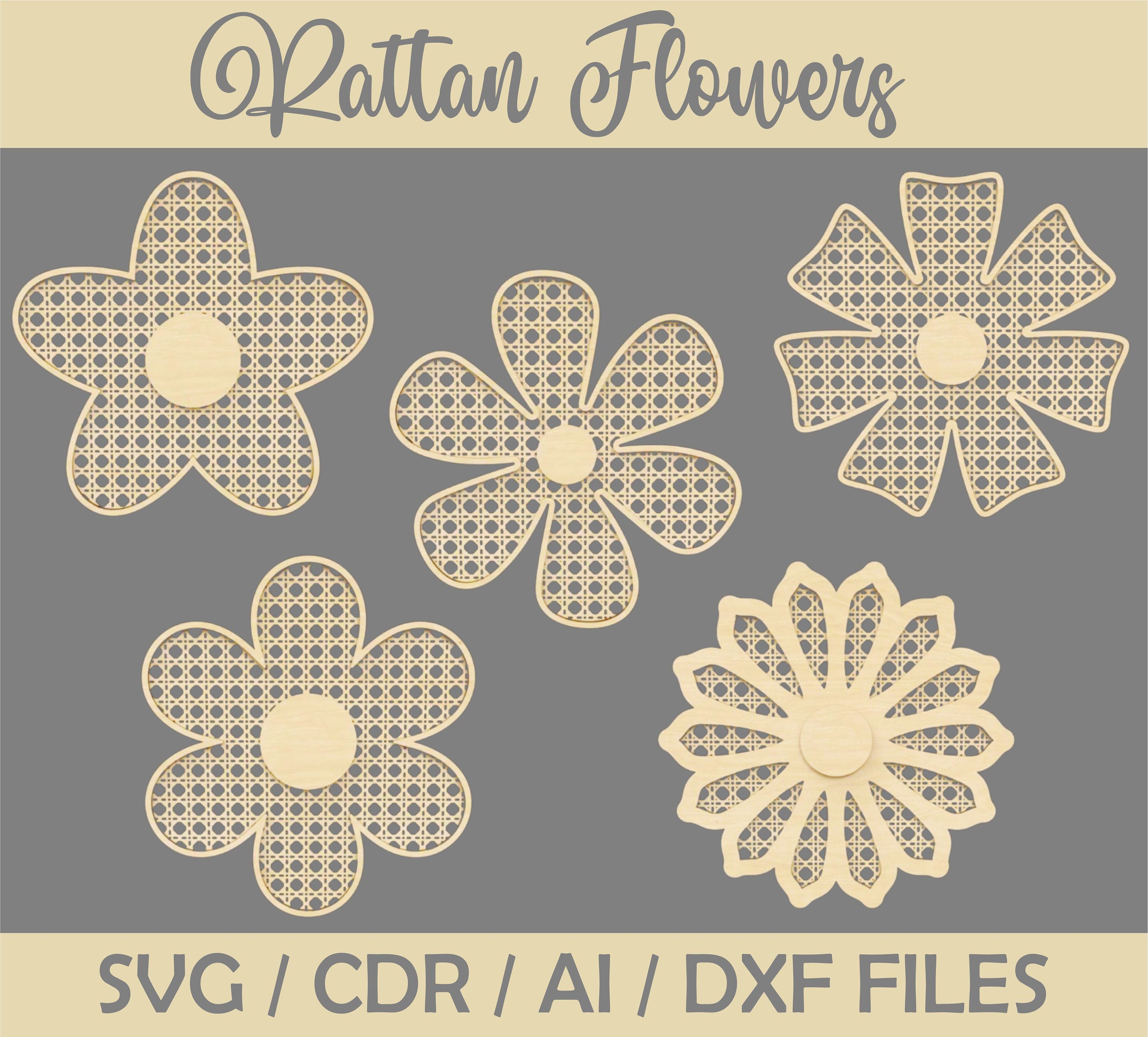 Rattan FLOWERS, 5 Models, Rattan SVG, Rattan Bundle Svg, Rattan Pattern ...