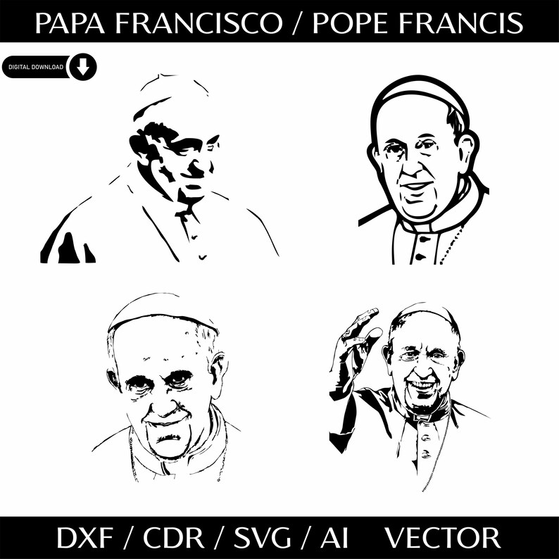 Vector Digital File of 17 Models of Pope Francis Pope Francis for Laser ...