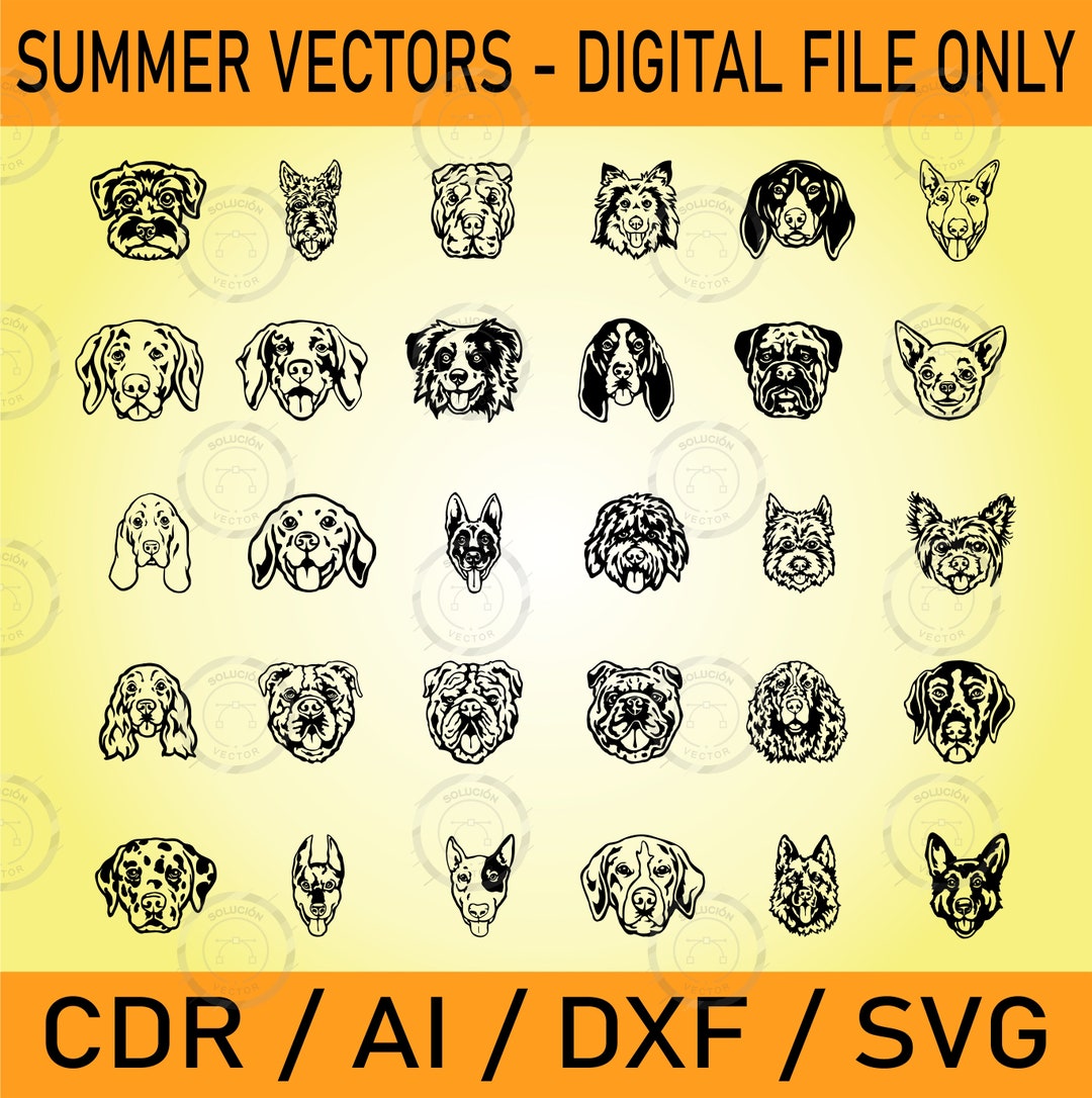 Vector Digital File of 90 Dog Head Models for Laser Cutting, Cricut ...