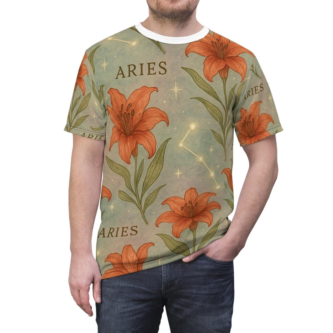 Aries Zodiac Seamless Pattern Red Lily & Constellation Astrology Design ...