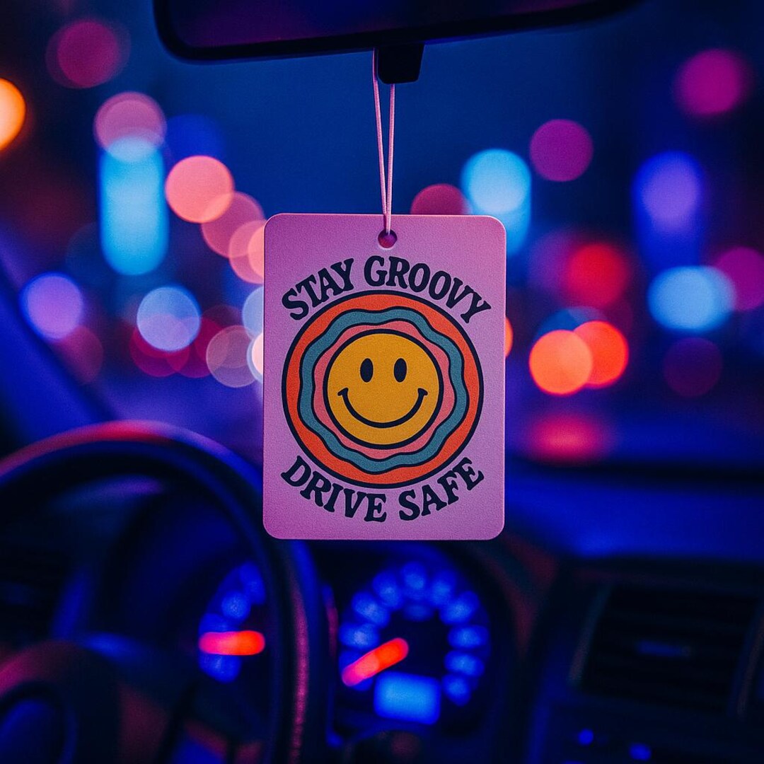 Retro 70s Smiley Face Car Air Freshener Stay Groovy Drive Safe Vintage ...