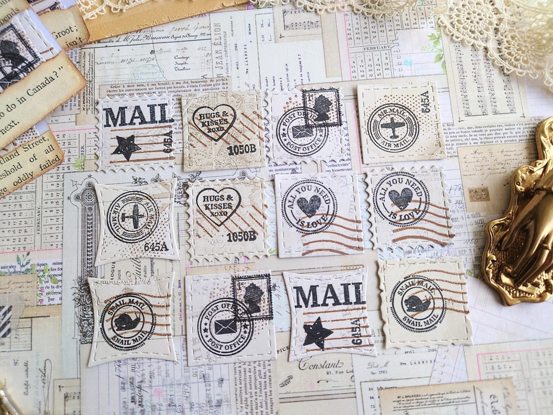 Hand-stamped Ephemera Die Cuts Set of 12 Post Ephemera Vintage ...