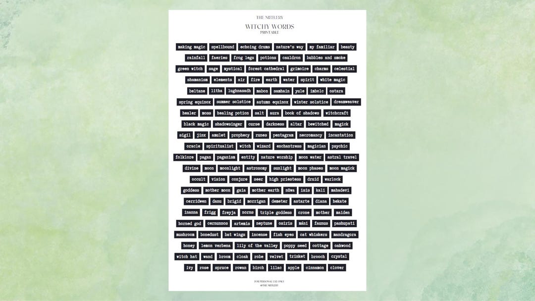 Witchy Words Printable - Digital File - Journal Words - Planner Words ...