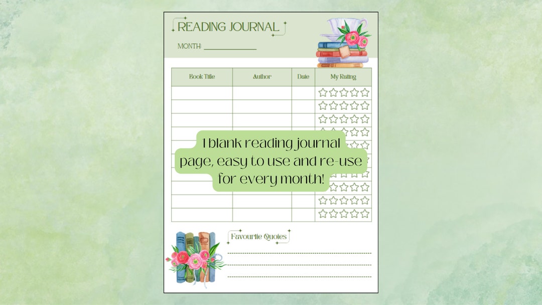 Reading Journal Digital Printable Journal Tracker Bookish Book Tracker ...