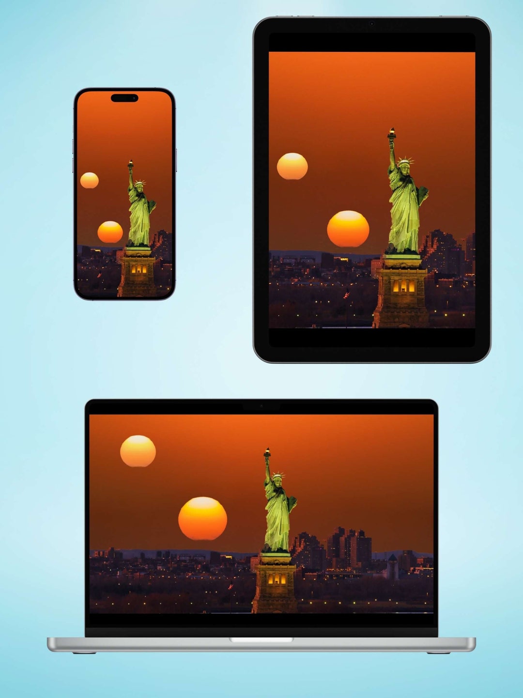 Statue of Liberty Binary Sunset Wallpaper Digital Set - Etsy